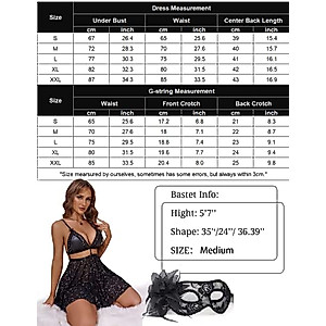 Avidlove Plus Size Lingerie Lace Teddy Babydoll V Neck Lace Nighty Sleepwear Flocking Nightdress Black Star XXL