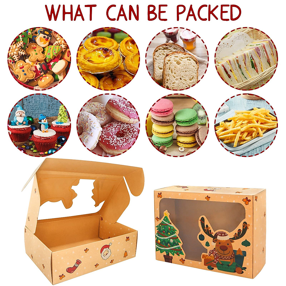 Hifunwu 12 PCS Christmas Cookie Boxes Christmas Treat Boxes with Window for Pastries, Cupcakes, Cookies, Brownies, Donuts Gift-Giving