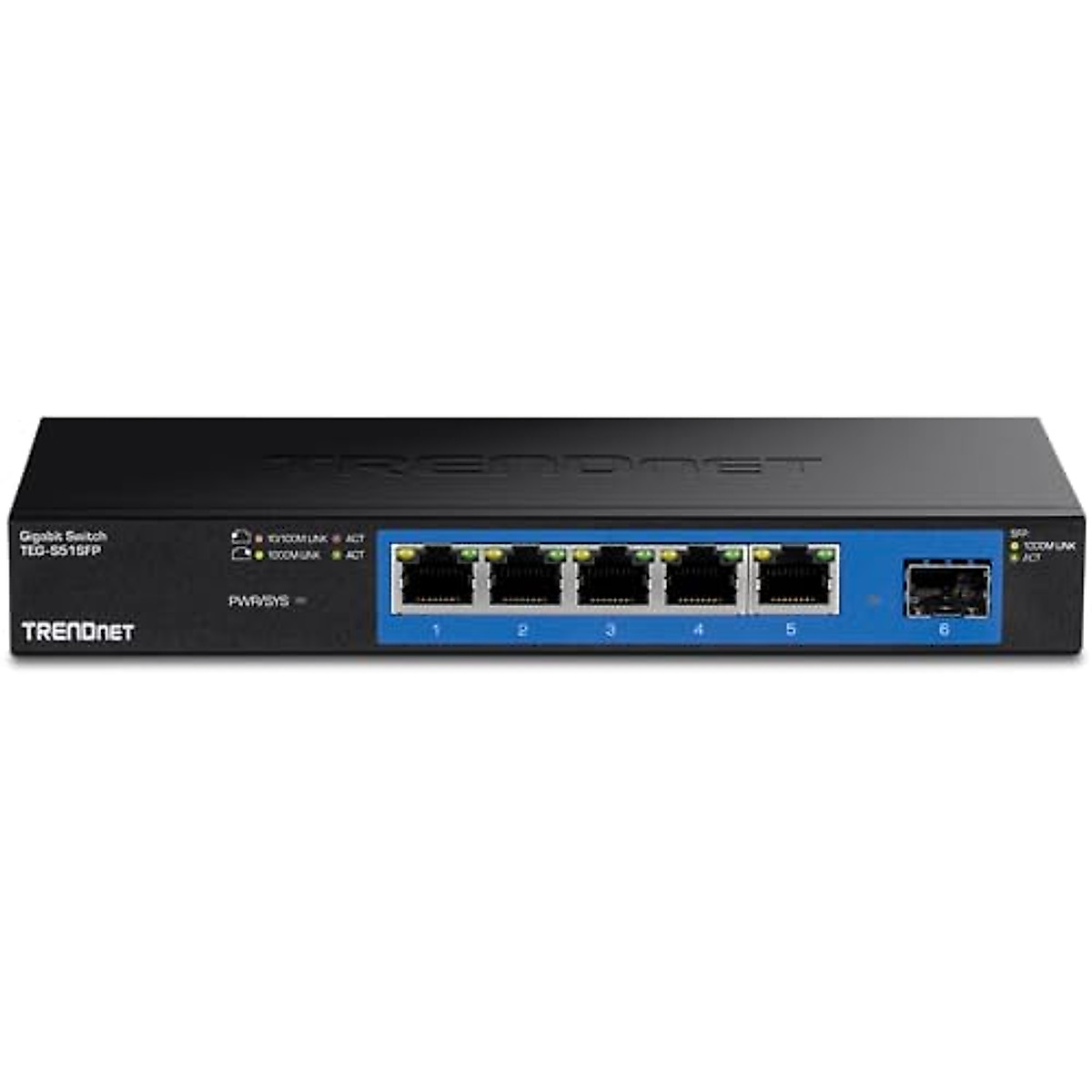 TRENDnet 5-Port Gigabit Compact Metal Desktop Switch with SFP Slot, TEG-S51SFP , Fanless Design, Wall Mountable, Lifetime Protection, Black