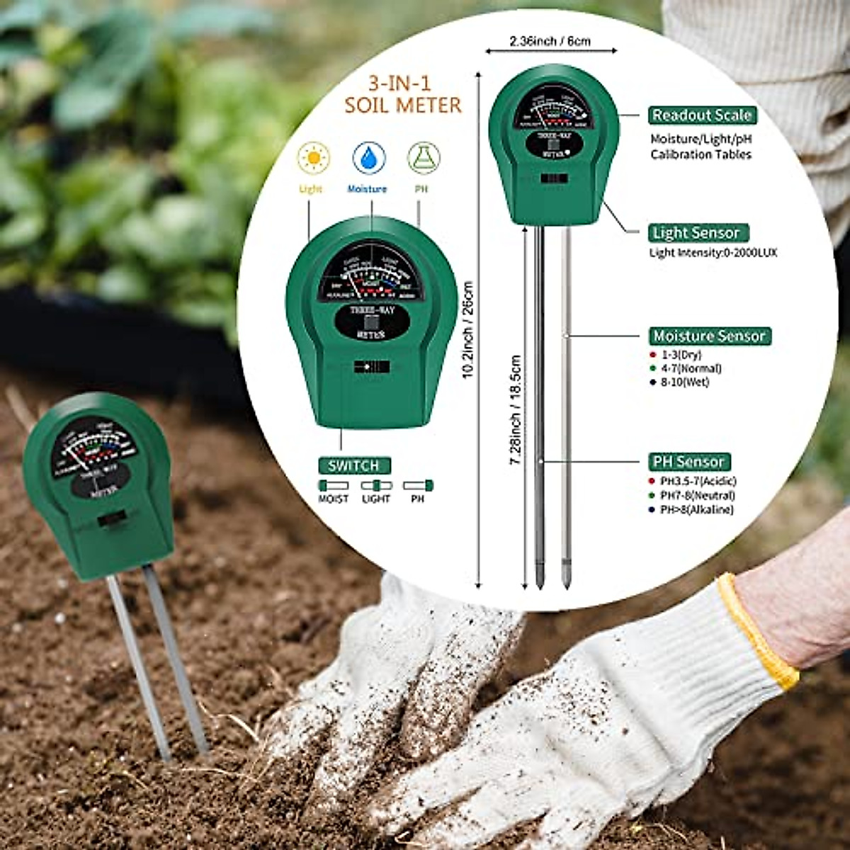 PH Meter, TDS PPM Meter, 3 in 1 Soil PH Tester [Upgraded Version] Moisture Meter Combo, PH/EC Tester Digital Kit for Home Water, Hydroponics, Plants Garden Soil and Aquarium Use