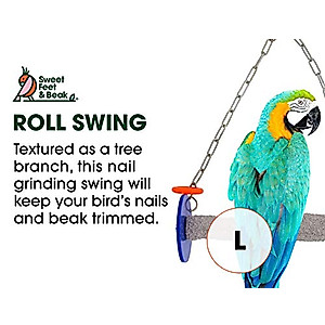Sweet Feet and Beak Roll Bird Swing - Pumice Perch Bird Toys Trims Nails and Beaks, Safe and Non-Toxic Bird Cage Accessories for Small and Large Birds, Swinging Toys Birds Will Love, Large 10.5 Inches