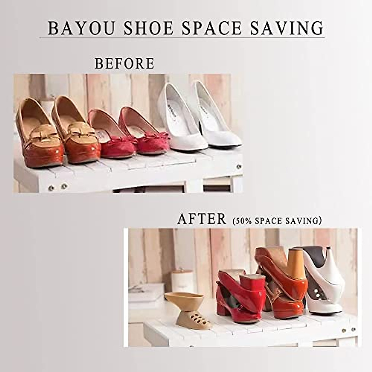 Bayou Shoe Space Saver for High Heels, 8 PCS Removable Double Deck Shoe Rack Holder, Stackable Shoe Stacker for Closet Organization, 50% Space-Saving (Grey)