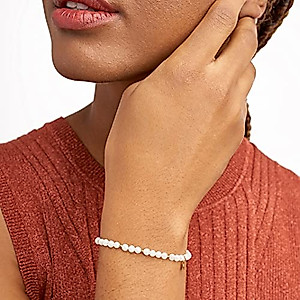 MORGAN & PAIGE 18K Yellow Gold Plated and Genuine Moonstone Gemstone Bronze Accents Beaded Stretch Bracelet, 6.5"