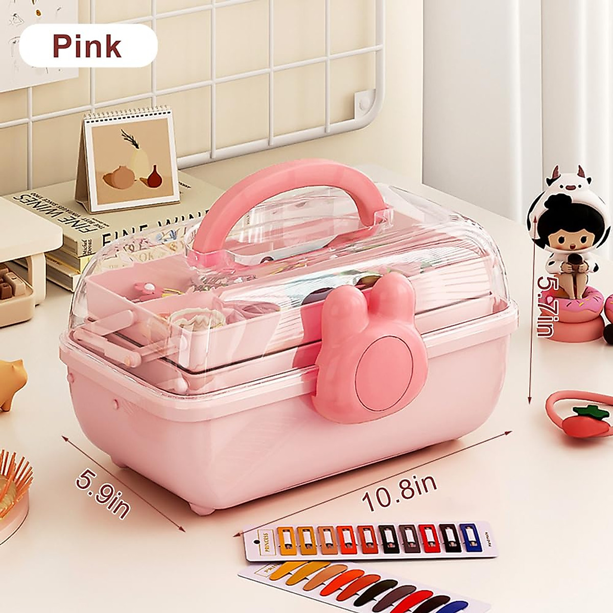 Gujuja Cute Hair Accessories Storage Box Lockable Three-layer Folding Craft Organizers and Storage for Girls Headbands Clips Ties Baby Girl Supplies