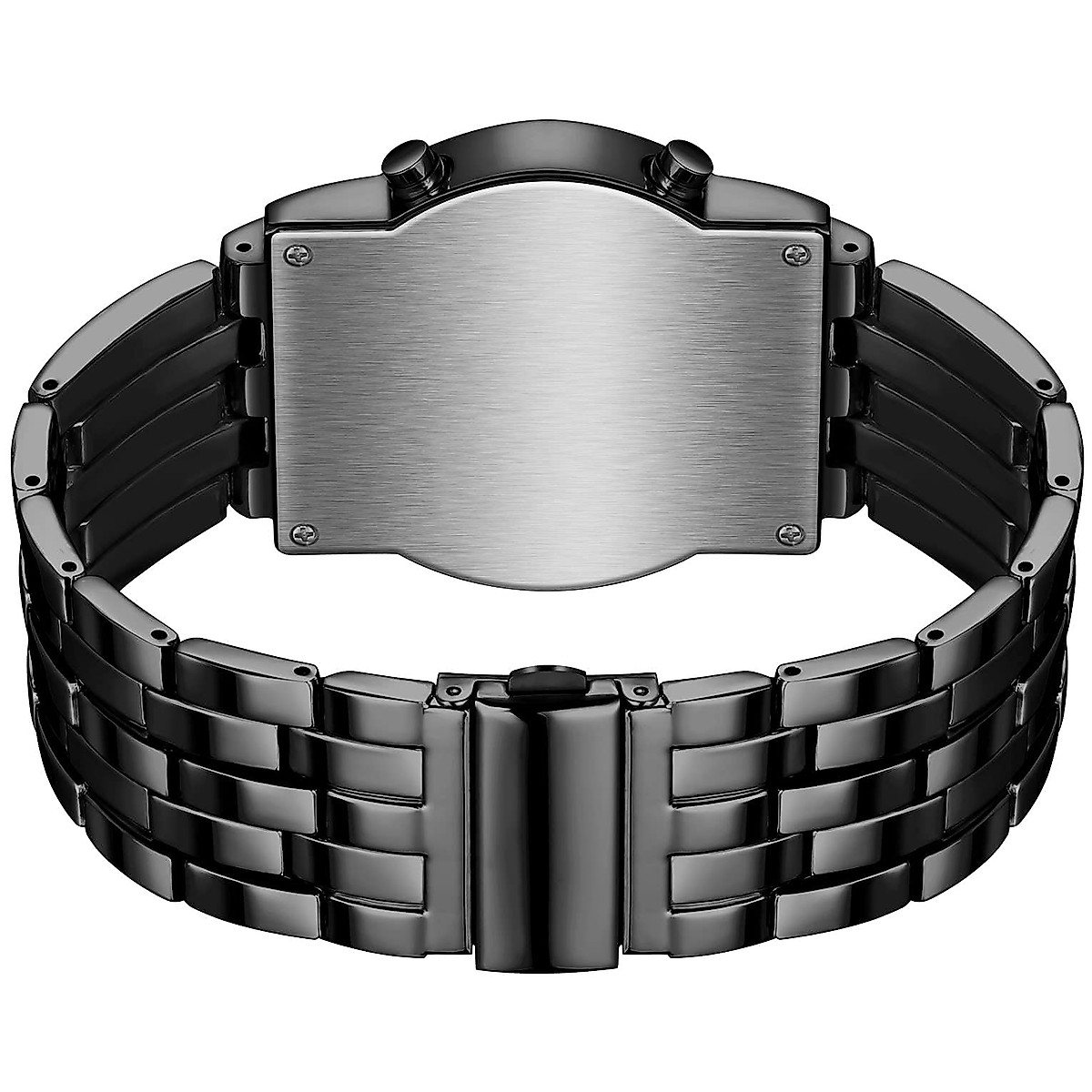 Binary Matrix Blue LED Digital Watch Mens Classic Creative Fashion Black Plated Wrist Watches (Black Blue)