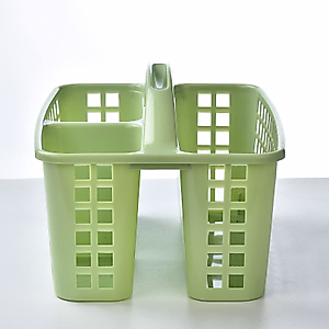 ALINK Plastic Shower Caddy Basket with Compartments, Portable Divided Cleaning Supply Storage Organizer with Handle for College Dorm Bathroom - Green