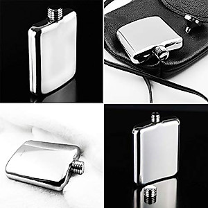 iSavage 6oz Hip Flask Square Shape 18/8 Stainless Steel Mirror Finishing with a Funnel-YM116