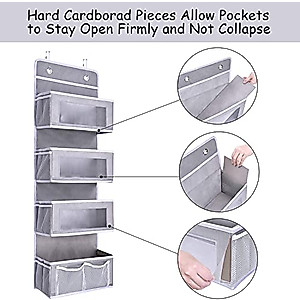 ULG Over the Door Bag Organizer Hanging Fabric Storage Organization with 4 Spacious Pockets, 10 Mesh Pockets, 2 Mounted Hangers, Great for Pantry Closet Bedroom Nursery Dorm Organizing-Grey
