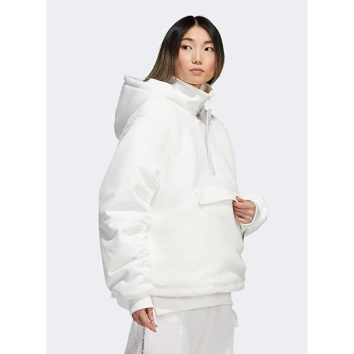 ADIDAS ORIGINALS X IVY PARK UNISEX SHERPA 1/2 ZIP LAYERED JACKET - CORE WHITE, SMALL