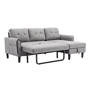 Eafurn 3 Seater Sectional Chaise Lounge and Storage,L Shaped Convertible Pull Out Bed,Comfy Velvet Upholstery Corner Sofa & Couches Button Tufted Living Room Furniture Sets, Gray 72.44"