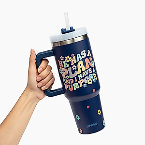 Love in Faith | Stainless Steel Faith-Based 40oz Tumbler with Handle | Vacuum Insulated | Christian Gifts (He Has a Plan Floral)
