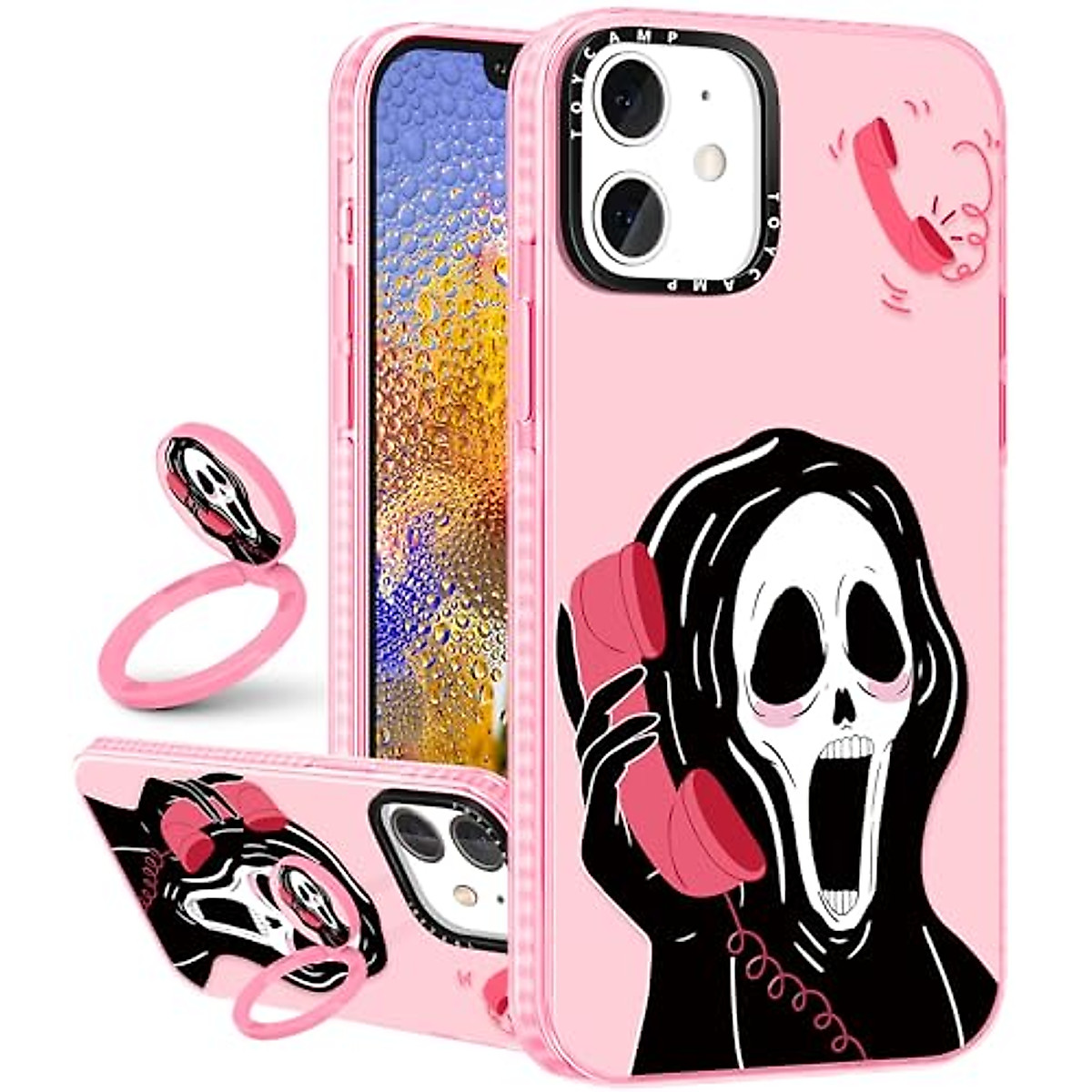 Toycamp for iPhone 11 Case with Ring Kickstand, Cute Design for Women Girls Girly Boys Skeleton Skull Cartoon Print Case Cover for iPhone 11 (6.1 Inch)