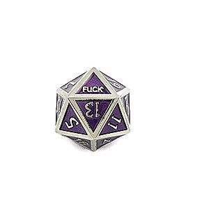 Purple Silver Metal D20 F*** Dice Critical Fail F 20 Sided Die Set DND Blue White Color Number for Role Playing Game Dungeons and Dragons D&D Pathfinder Shadowrun and Math Teaching