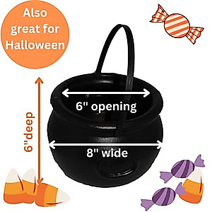 Black Plastic Planter, Antique, Cast Iron Looking Cauldron Kettle Flower Pot 8" with Handle, Early American Style