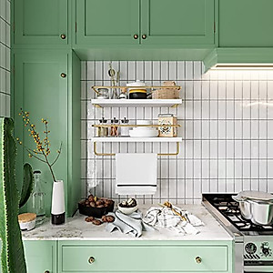 OnlySky White Floating Shelves with Golden Towel Rack - Set of 2 Wall Mounted Hanging Bathroom Shelves, Decorative Shelves for Stylish Storage in Bathroom, Kitchen, Living Room & Bedroom