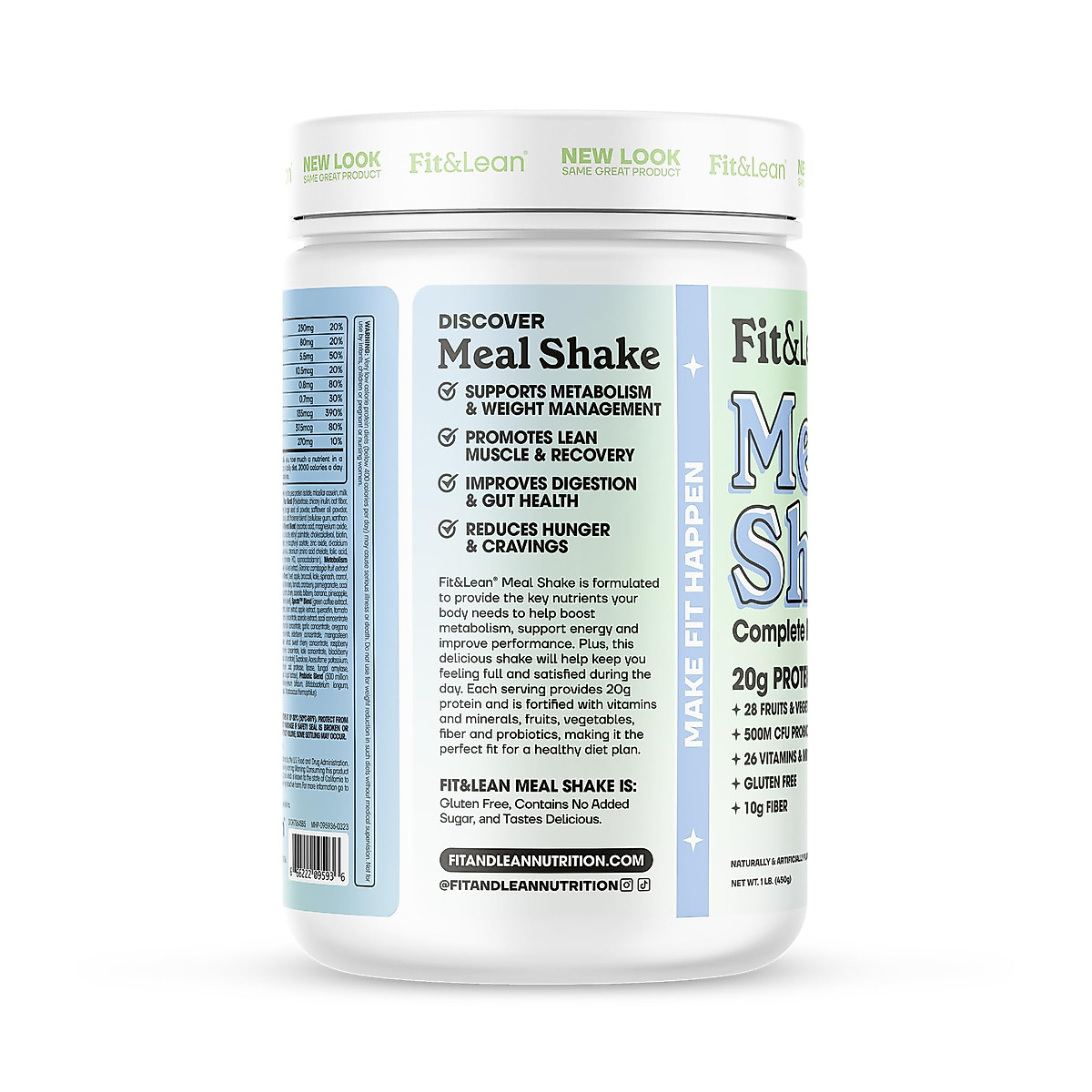 Fit & Lean Meal Shake, Fat Burning Meal Replacement, Protein, Fiber, Probiotics, Vanilla, 1lb, 10 Servings Per Container