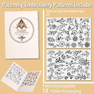 Patemby 50Pcs Water Soluble Embroidery Stabilizers, Stick and Stitch Embroidery Paper with Pre-Printed Flowers and Leaves Pattern Transfers for Hand Sewing Lover Beginners (Flower)