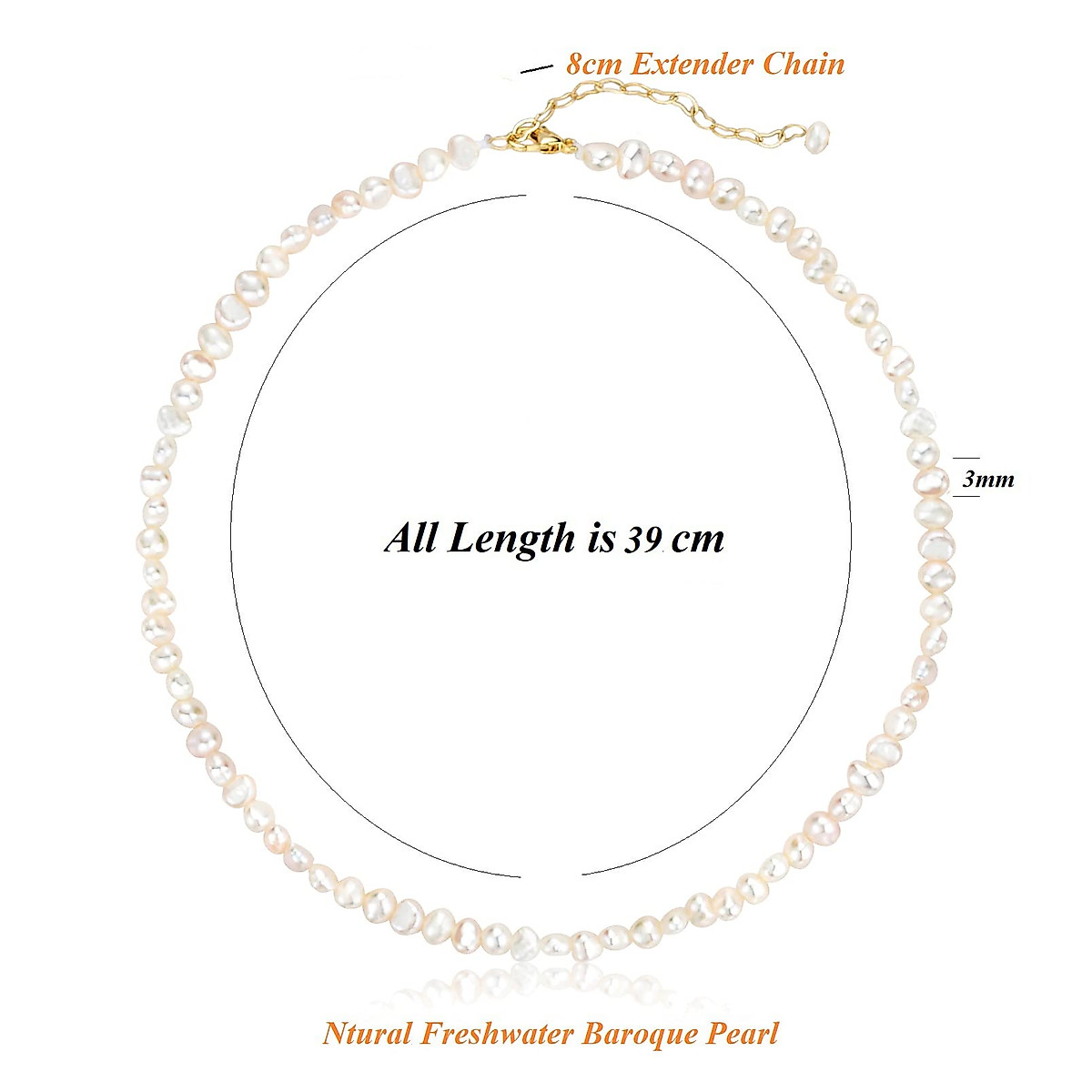 Pearl Choker Necklace 16'' Pearl Chain Necklace 3mm Handpicked Dainty Tiny Small Beaded Pearl Necklace Gifts for Women Girls