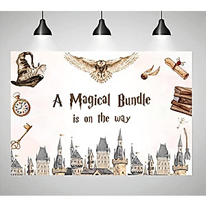 Magical Wizard Backdrop for Boys Girls A Magical Bundle is On The Way Happy Birthday Baby Shower Party Photography Background Kids Wizard Cake Table Banner Decorations 7x5ft