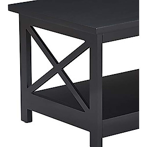 Serta Bismarck Modern Farmhouse Coffee Table with Lower Storage Shelf, Rectangle Tabletop with X-Shaped Lattice, Black
