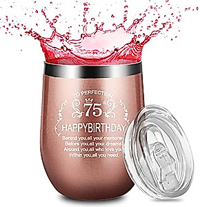 75th Birthday Gifts for Her Women 75th Birthday Decorations for her 75 year old birthday gifts for her 12oz Stainless Steel Insulated Wine Tumbler
