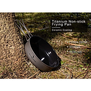 Boundless Voyage Camping Titanium Non-Stick Pan with Folding Handle Ultralight Outdoor Ceramic Coating Frying Pan Small Portable Picnic Hiking BBQ Cookware (Ti2067C-L-18CM)