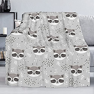 FeHuew Cute Raccoon Doodle Gray Flannel Fleece Throw Blanket 50x60 inch Living Room/Bedroom/Sofa Couch Warm Soft Bed Blanket for Kids Adults