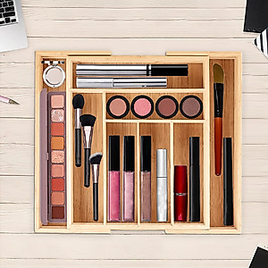 XKXKKE Bamboo Expandable Drawer Organizer Cutlery Tray Adjustable Utensil Drawer Organizer, Wood Drawer Dividers Organizer for Tools, Silverware, Flatware, Knives in Kitchen, Bedroom, Living Room