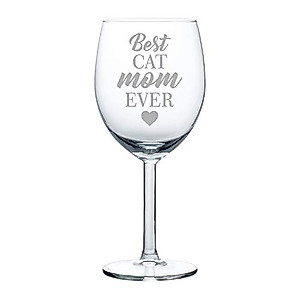 MIP Brand Wine Glass Goblet Best Cat Mom Ever Mother (10 oz)