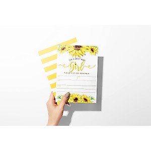 Your Main Event Prints Sunflower Girl Baby Shower Invitations, Yellow Floral Baby Shower Invites with 20 Invitations, with diaper raffles.
