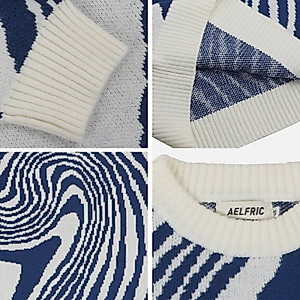 Aelfric Eden Oversized Graphic Sweater Color Block Knitted Pullover Crewneck Casual Streetwear Sweaters Blue