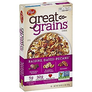 Post Great Grains Raisins, Dates & Pecans Whole Grain Cereal, 16 Ounce