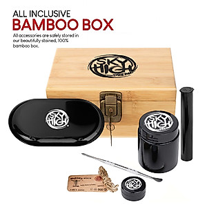 Sky High Dream Smell Proof Wooden Storage Box with Lock and Key - Odorless Portable Storage Case for Accessories - Includes Lock and Key, Storage Jar and Tube, Tray, Resealable Bag, and More