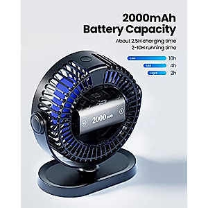 Gaiatop Small Desk Fan Baterry Operated, 360°Rotation Rechargeable Portable Fan 3 Speed Strong Airflow, 5.5 Inch USB Quiet Table Fan for Home, Office, Bedroom, Camping (Black)