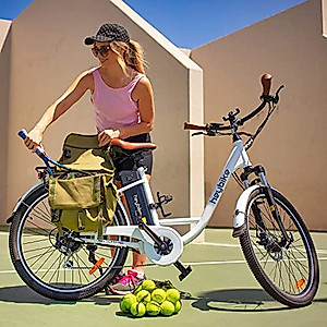 Heybike Cityscape Electric Bike 350W City Cruiser Bicycle Up to 40 Miles Removable Battery, 7-Speed and Dual Shock Absorber, 26/'' Commuter for Adults, White