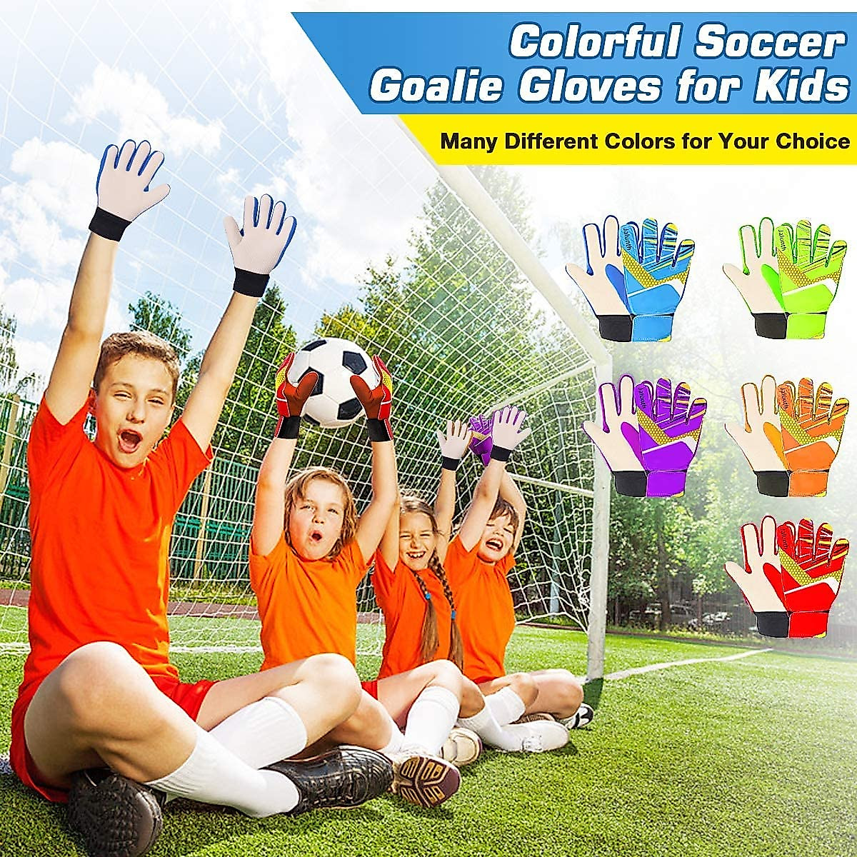 Jalunth Goalkeeper Goalie Soccer Gloves Kids Youth Goal Keeper Field Player Glove Boys Girls Ages 4-6 Years Old Anti-Slip Latex Palm Soft Pu Hand Back Green Size 5