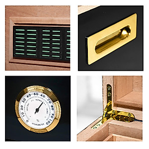 69Bourbons Exotic Cigar Humidor - Large Ebony Wood Storage Box with Spanish Cedar Wood Interior, Accessory Drawer, Exterior Hygrometer - Airtight Humidity, Removable Dividers - Cabinet for 150 Cigars