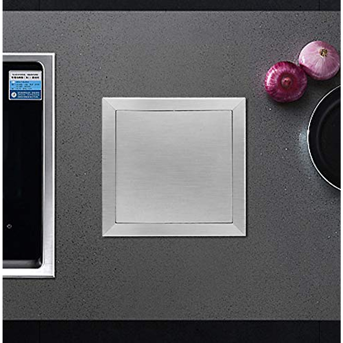Square Trash and Waste Chute Lid Built-in Countertop- 304 Stainless Steel Balance Flap Cover, Brushed Surface Trash Grommet Swing Trash Can Lid (Silver)