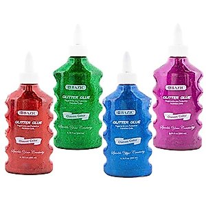 BAZIC Glitter Glue Classic Color, Non-Toxic Washable Glitter Glue Tube for Slime Paints Art Crafts at School Home, Gift for Kids (6.76oz/Pack), 4-Packs