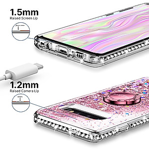 Silverback for Samsung Galaxy S10 Case, Moving Liquid Holographic Sparkle Glitter Case with Kickstand, Bling Diamond Rhinestone Bumper Ring Slim Protective Galaxy S10 Case for Girls Women - Pink