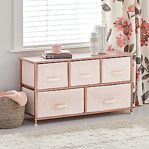 mDesign Chest of Drawers – Wide Set of Drawers with Wooden Top Shelf – Clothing Storage Tower for Socks, Underwear, Accessories – Pink/Rose Gold
