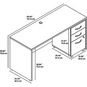 Bush Business Furniture Series C 60W x 24D Office Desk with Mobile File Cabinet in Hansen Cherry