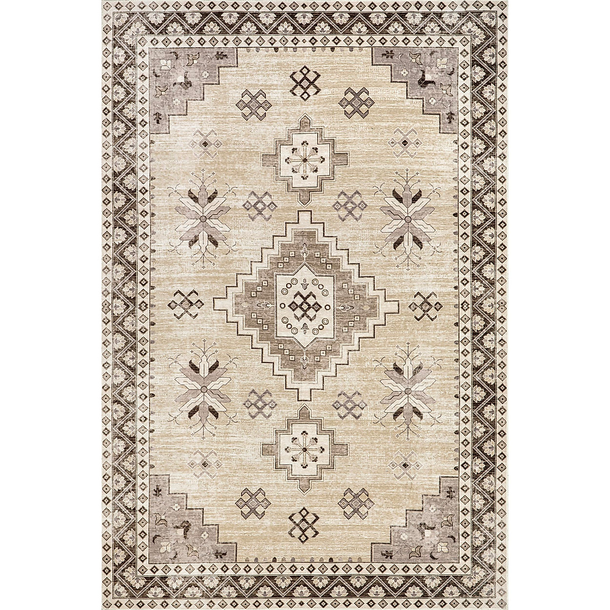 Rugs USA x Lauren Liess Clovebud Geometric Machine Washable Area Rug, 9x12, Beige