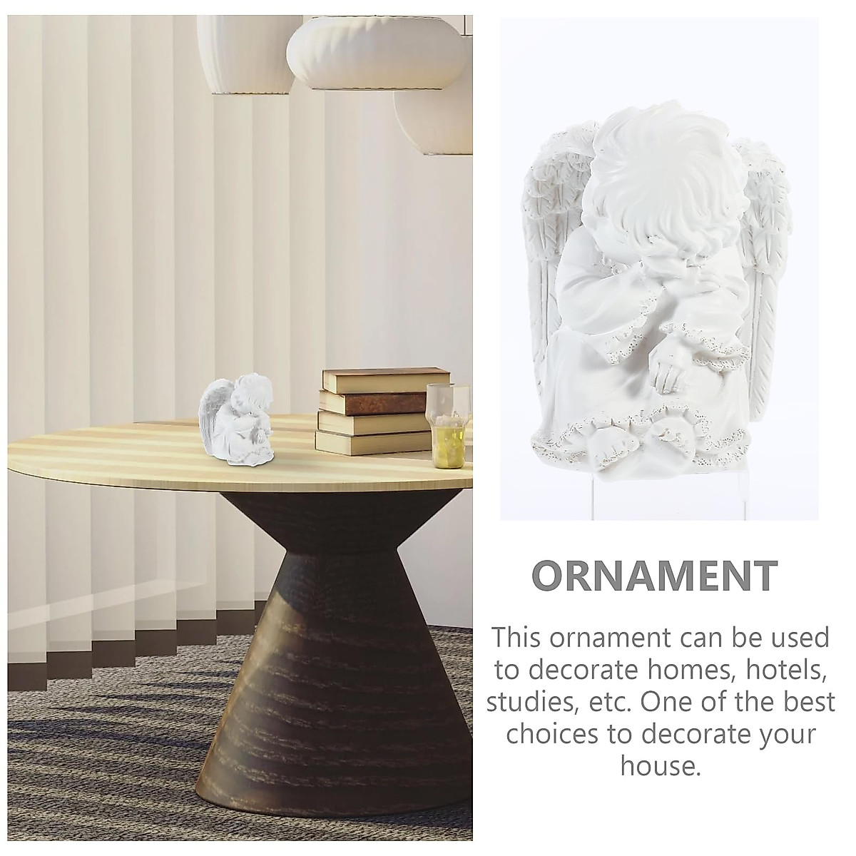 VOSAREA Praying Angel Figurine Resin Cherubs Angel Statue Guardian Angel Figurine Thinking Angel Sculpture Cute Wings Angel Memorial Statue for Home Decoration Wedding