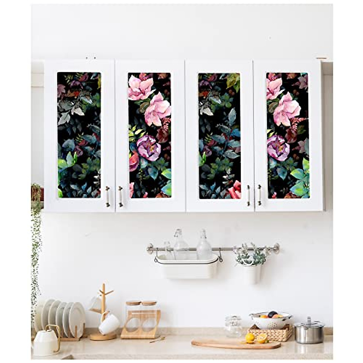 HAOKHOME 93153 Wild Spring Peel and Stick Wallpaper Bouquet Botanical Floral Black/Green/Pink Removable Stick on Home Decor 17.7in x 118in