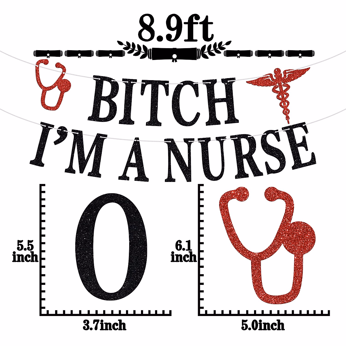 I'm a Nurse Banner - Congrats Nurse Grad/Nailed It/RN/BSN/NP- Nursing School Graduation Party Decorations Supplies, Black and Red Glitter