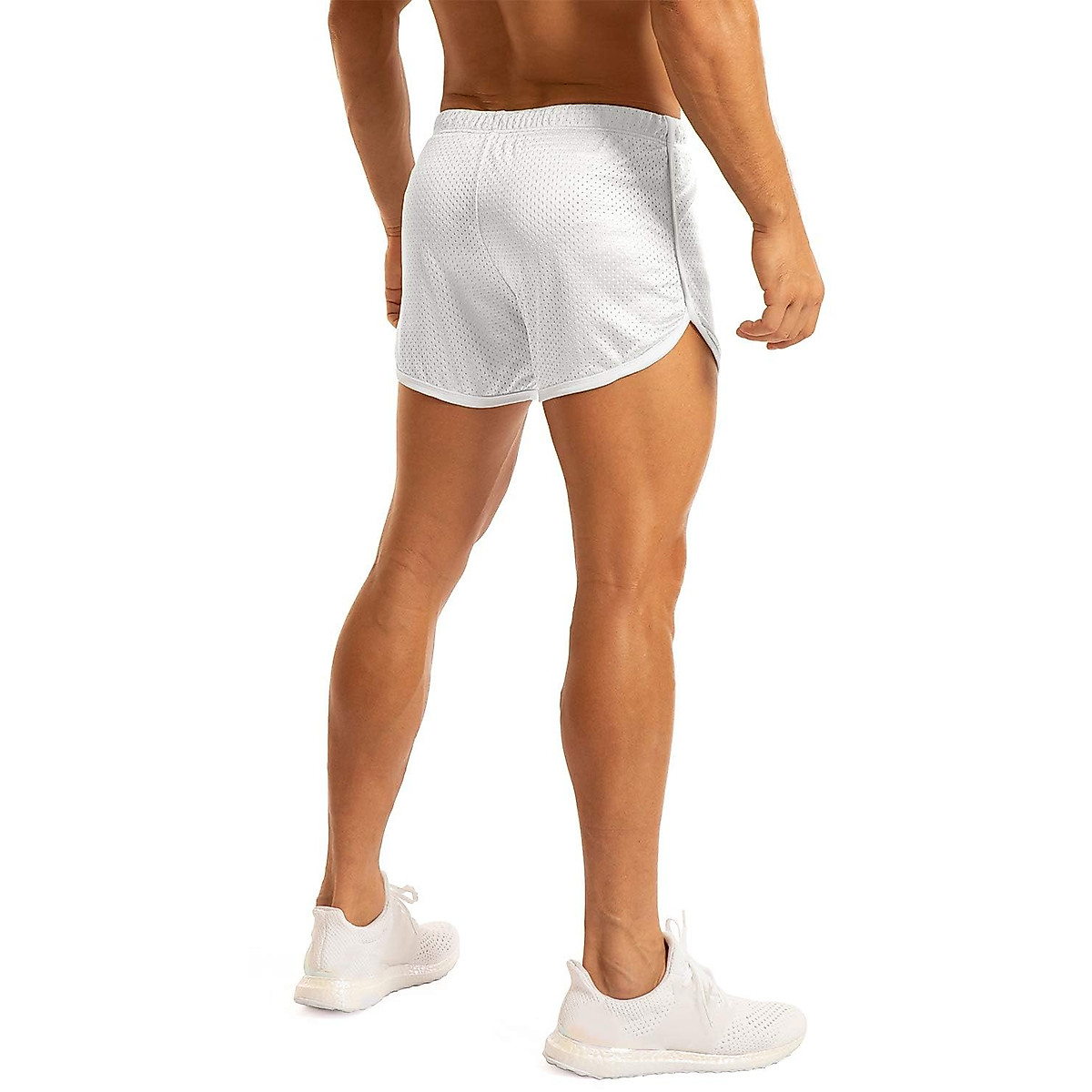 Ouber Men's Workout Racing Short Shorts with Elastic Drawsting (A-White,M)