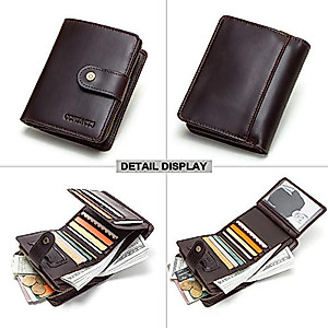 Contacts Genuine Leather Womens Coin Card Holder Zipper Clutch Purse Wallet (Dark Coffee)