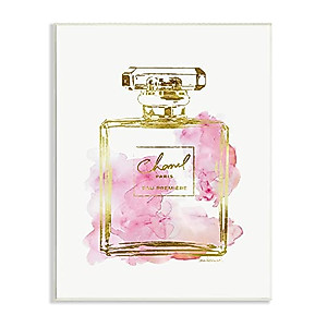 Stupell Industries Glam Perfume Bottle Gold Pink Wall Plaque Art, Proudly Made in USA, Living Room