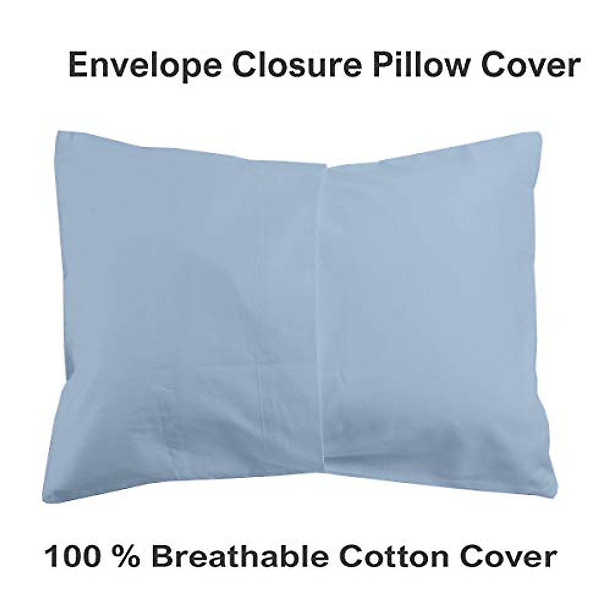 Giza Cotton Travel Pillowcases Pack of 2, Solid Sky Blue Envelope Style Pillow Cover Baby Pillowcase Giza Cotton Pillow Shams for Kids 12x16 Travel Pillow Case Covers